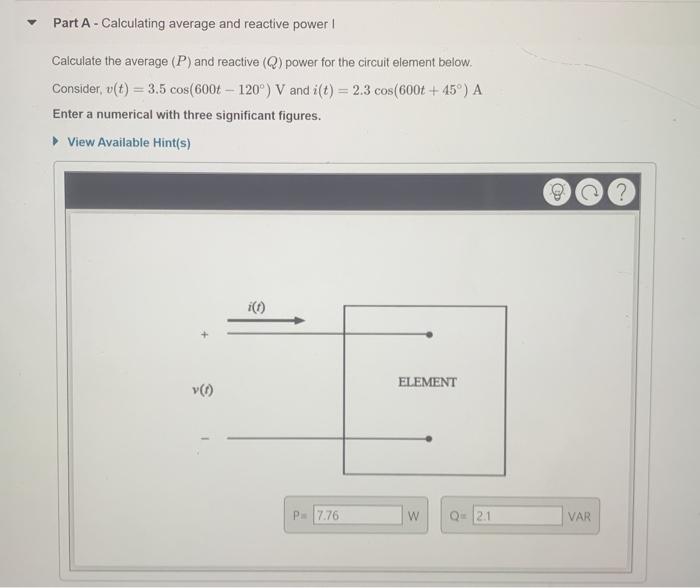 Solved Part A - Calculating average and reactive power ! | Chegg.com