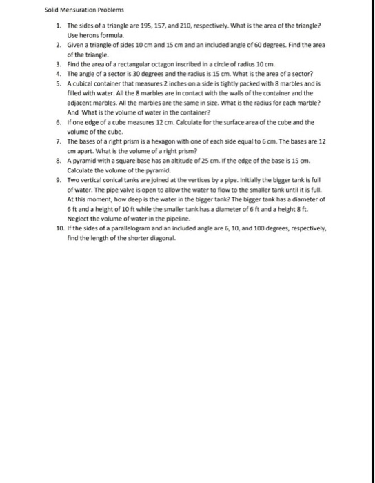 Solved Solid Mensuration Problems 1. The sides of a triangle | Chegg.com