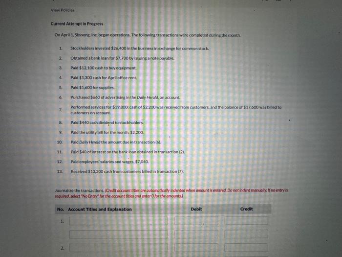 Solved Current Attempt in Progress On Aprit 1, Skysong, inc. | Chegg.com