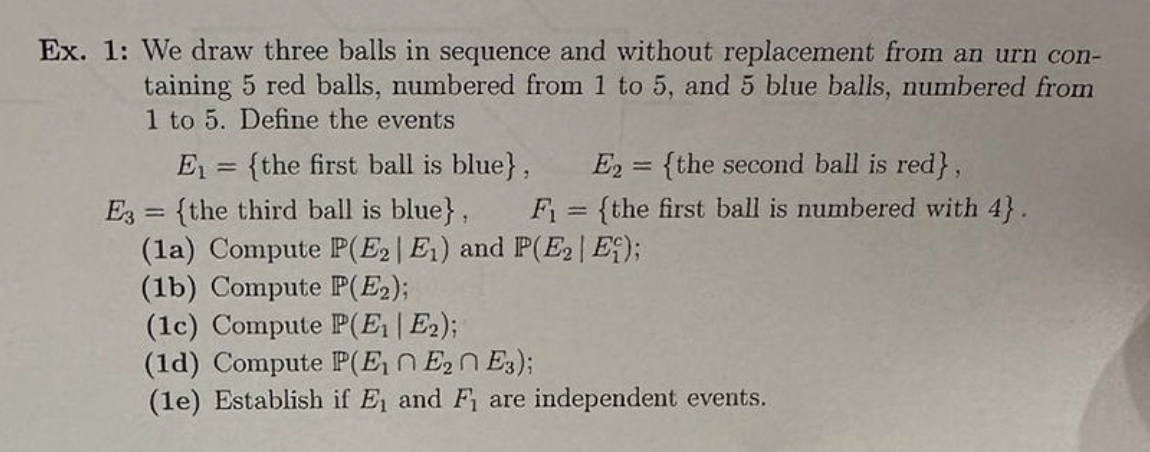 Solved Ex. 1: We draw three balls in sequence and without | Chegg.com
