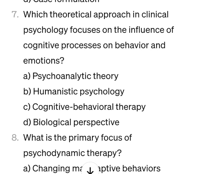 Solved Which theoretical approach in clinical psychology | Chegg.com