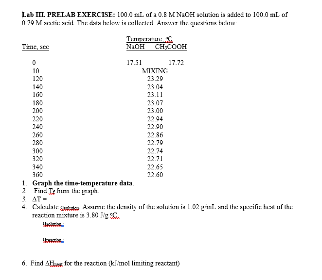 Solved Lab III. PRELAB EXERCISE: 100.0 mL of a 0.8 M ﻿NaOH | Chegg.com
