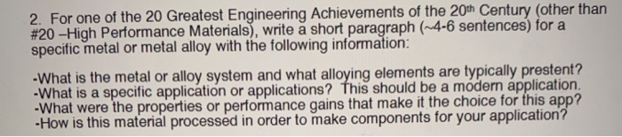 Solved 2. For one of the 20 Greatest Engineering | Chegg.com