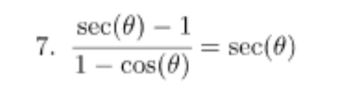 Solved sec(0) - 1 1 - cos(A) = sec(0) | Chegg.com