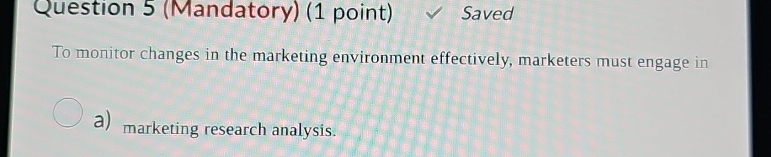 Solved Question 5 (Mandatory) (1 ﻿point)SavedTo monitor | Chegg.com