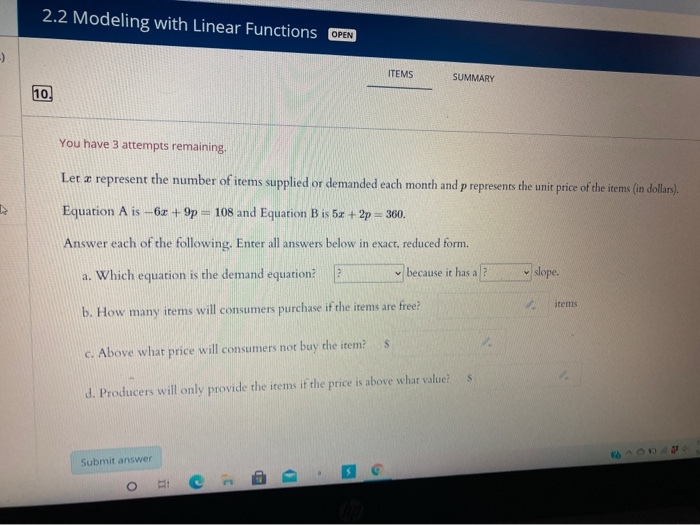 Solved 2.2 Modeling with Linear Functions OPEN -) ITEMS | Chegg.com