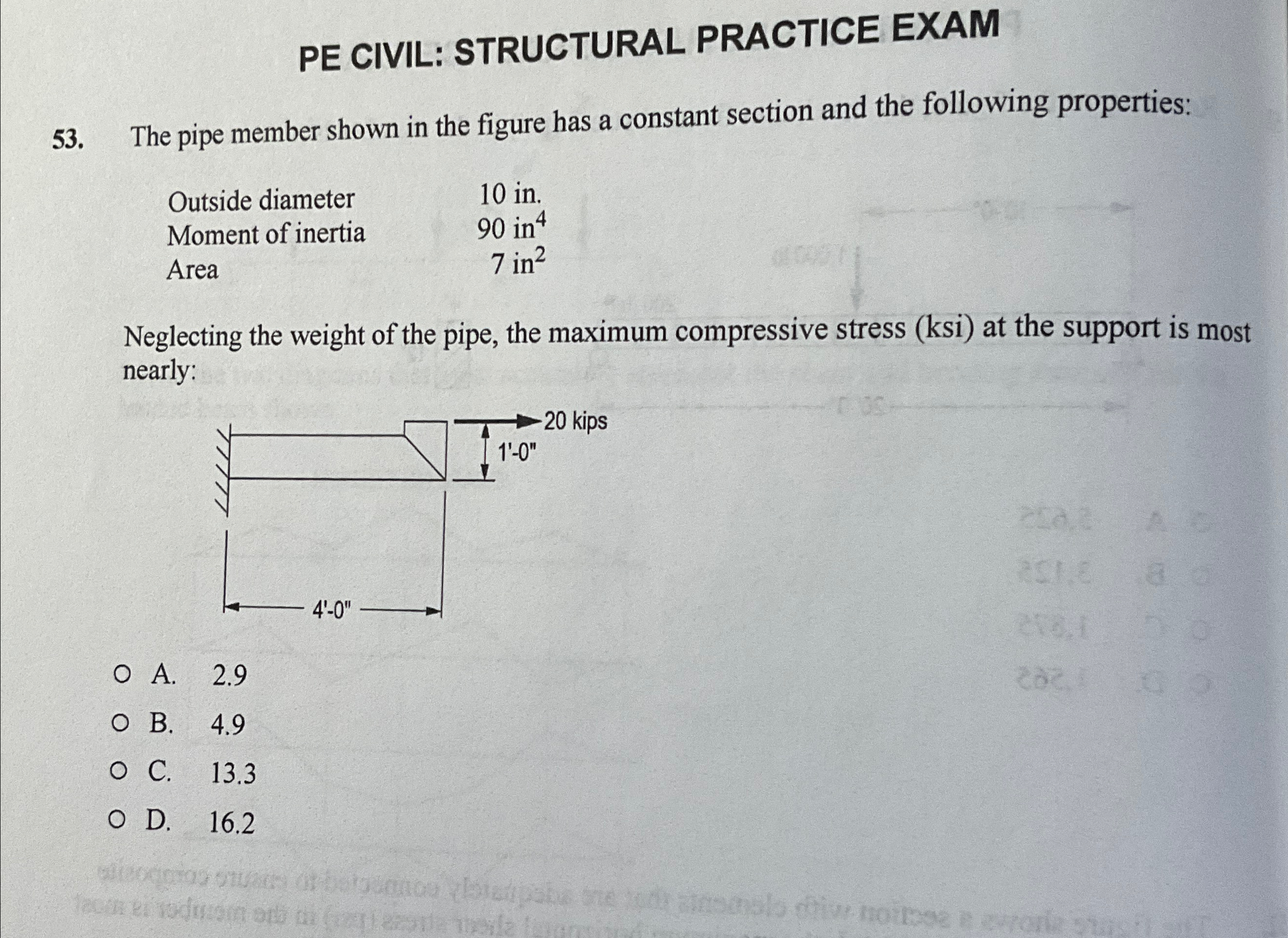 PE CIVIL: STRUCTURAL PRACTICE EXAM53. ﻿The pipe | Chegg.com
