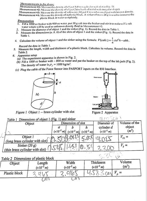 Experiment 9 Buoyant force Purpose Determine the | Chegg.com