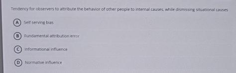 Solved Tendency for obsevers to athibute the behavior of | Chegg.com