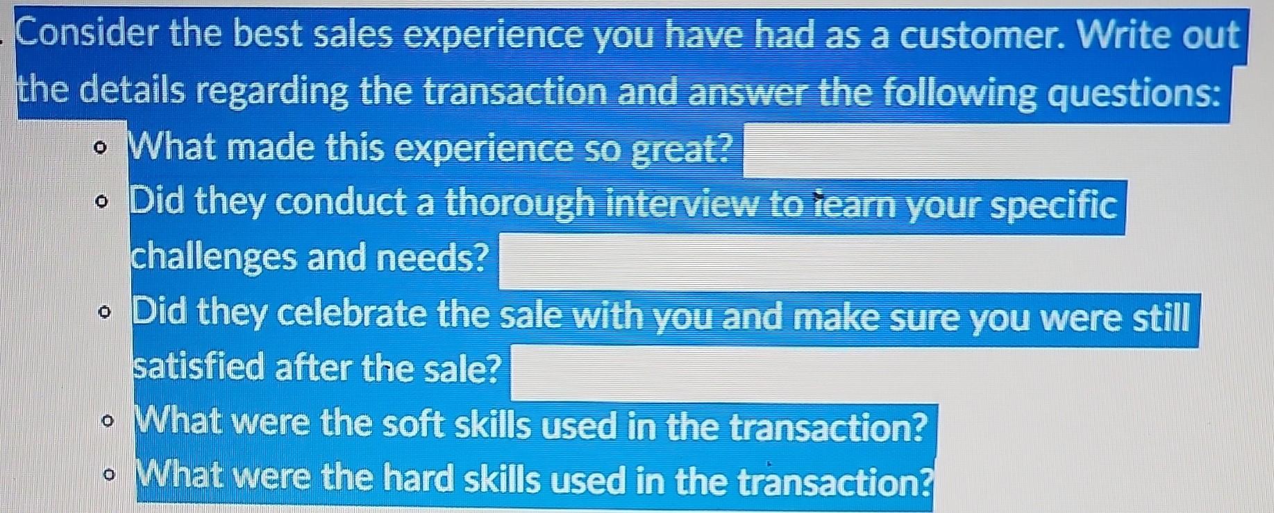 Solved Consider the best sales experience you have had as a | Chegg.com