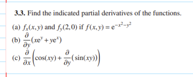 Solved 3.3. Find the indicated partial derivatives of the | Chegg.com