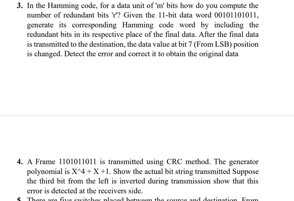 Solved 3. In the Hamming code, for a data unit of 'm' bits | Chegg.com