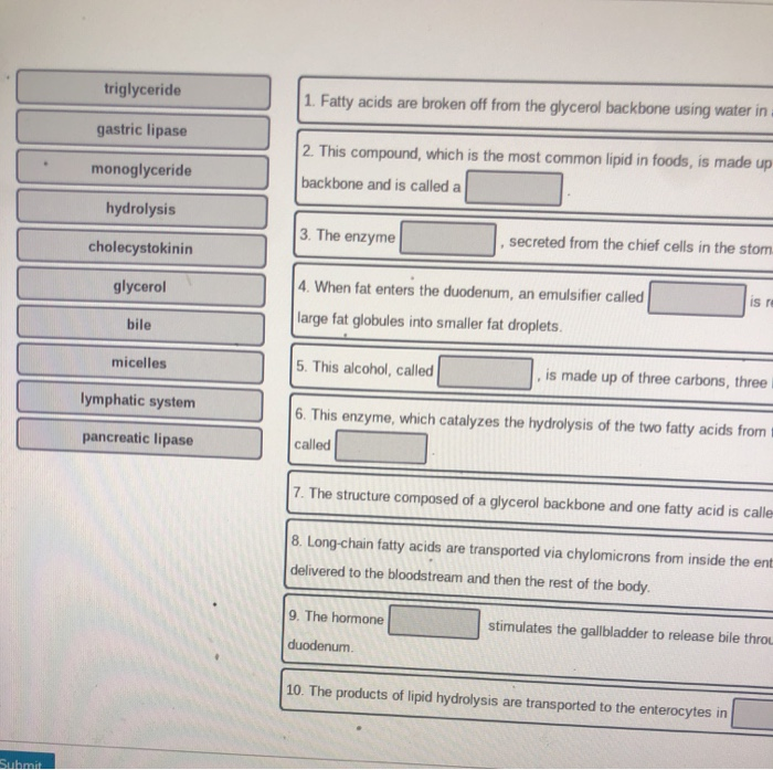 Solved triglyceride 1. Fatty acids are broken off from the | Chegg.com