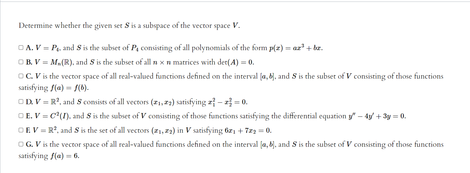 Solved Determine whether the given set S ﻿is a subspace of | Chegg.com