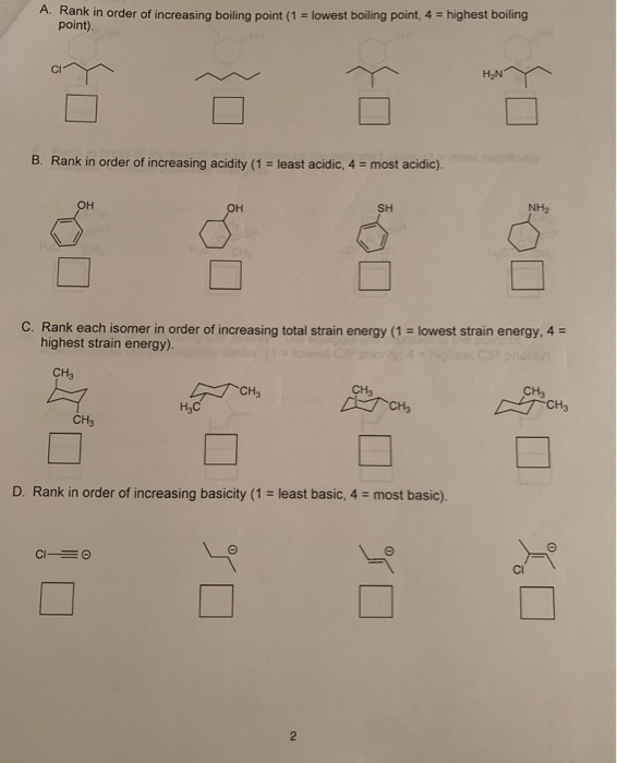 Solved A. Rank in order of increasing boiling point (1 = | Chegg.com