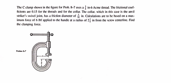 Solved The C clamp shown in the figure for Prob. 8-7 uses a | Chegg.com