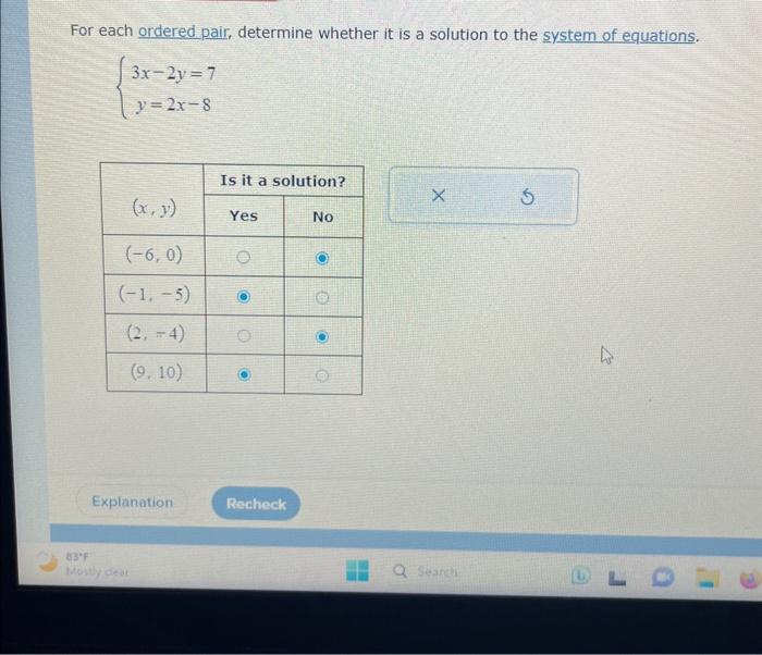 Solved For each ordered pair, determine whether it is a | Chegg.com