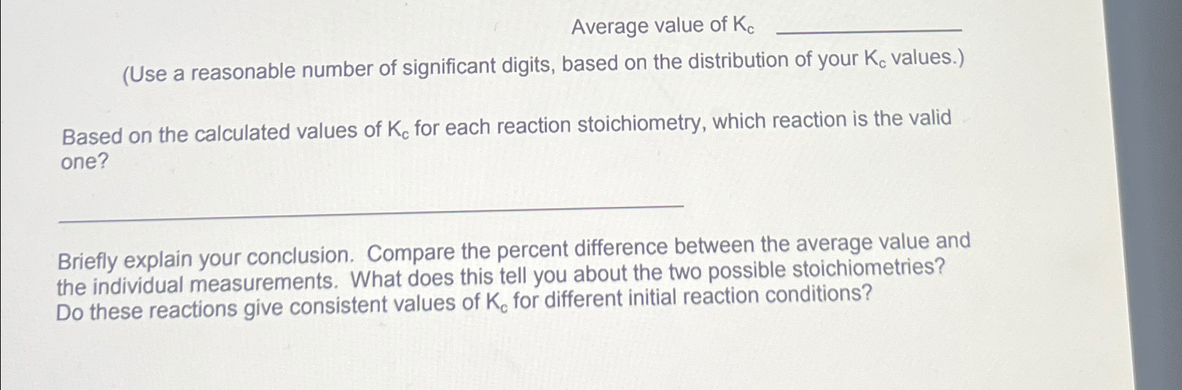 Solved Average value of Kc(Use a reasonable number of | Chegg.com