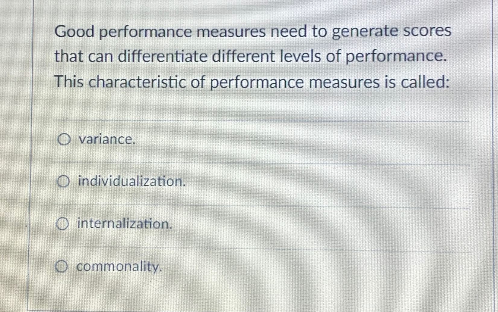 Solved Good performance measures need to generate scores | Chegg.com