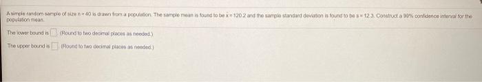 Solved A simple random sample of size 40 daw from a popion. | Chegg.com