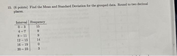Solved 15. (6 points) Find the Mean and Standard Deviation | Chegg.com