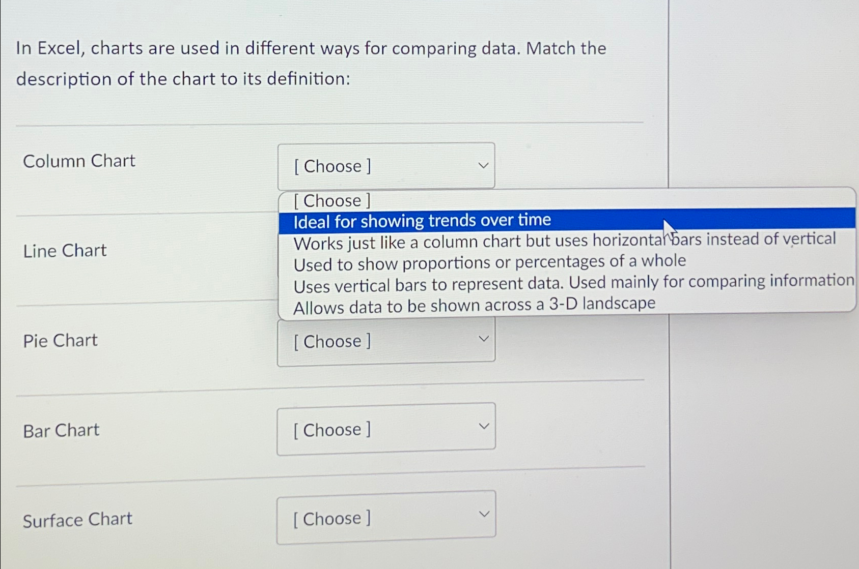 Solved In Excel, charts are used in different ways for | Chegg.com