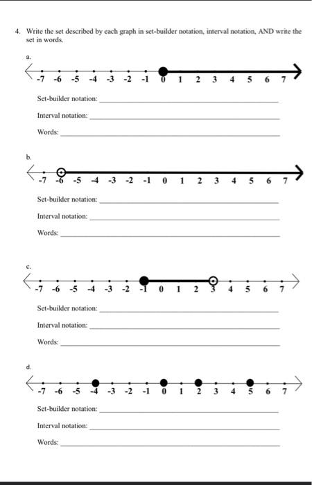 Solved 4. Write the set described by each graph in | Chegg.com