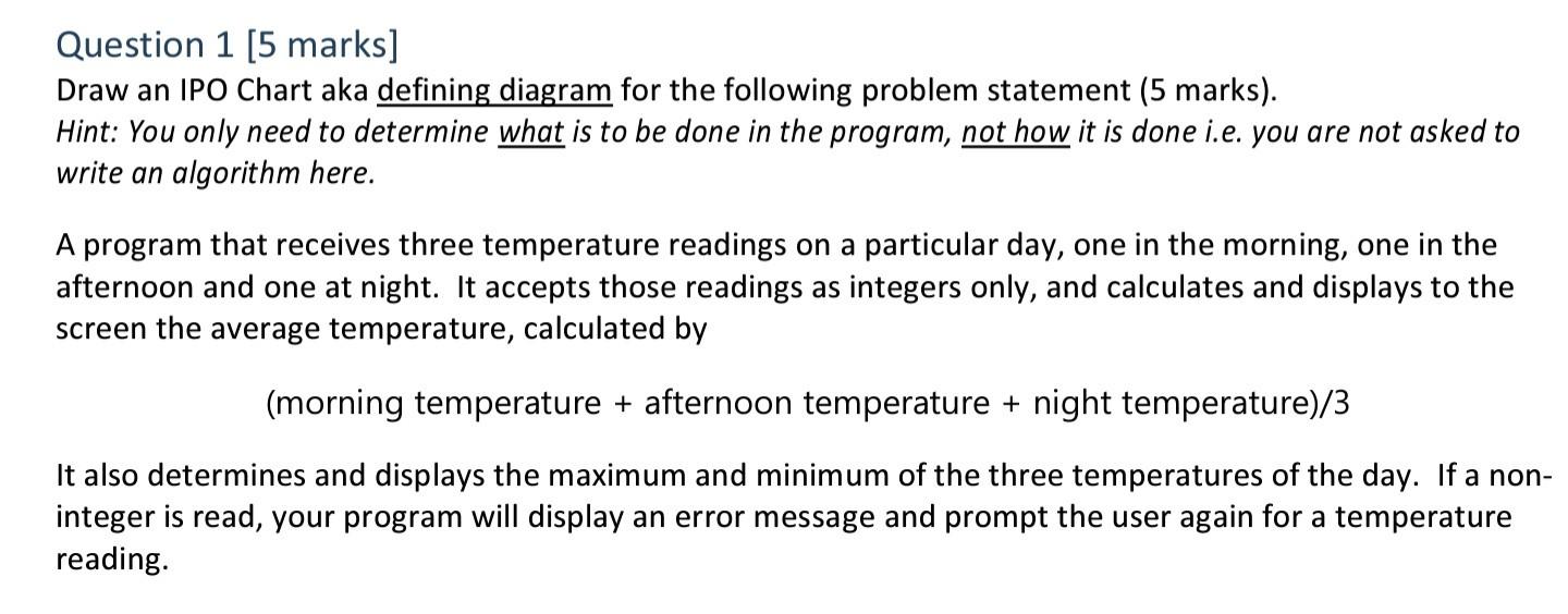 Solved Question 1 (5 marks] Draw an IPO Chart aka defining | Chegg.com