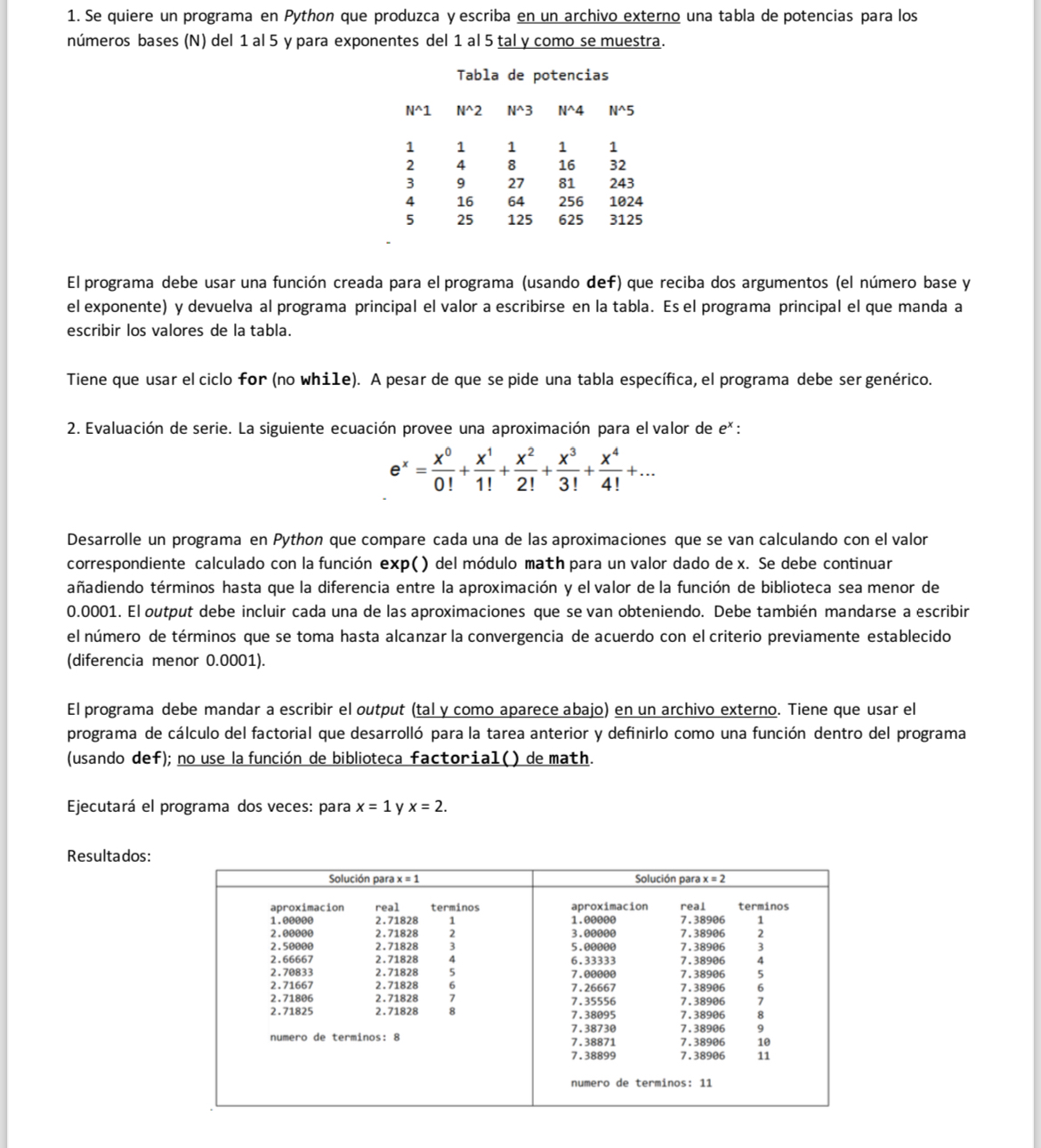 Solved Se quiere un programa en Python que produzca y | Chegg.com