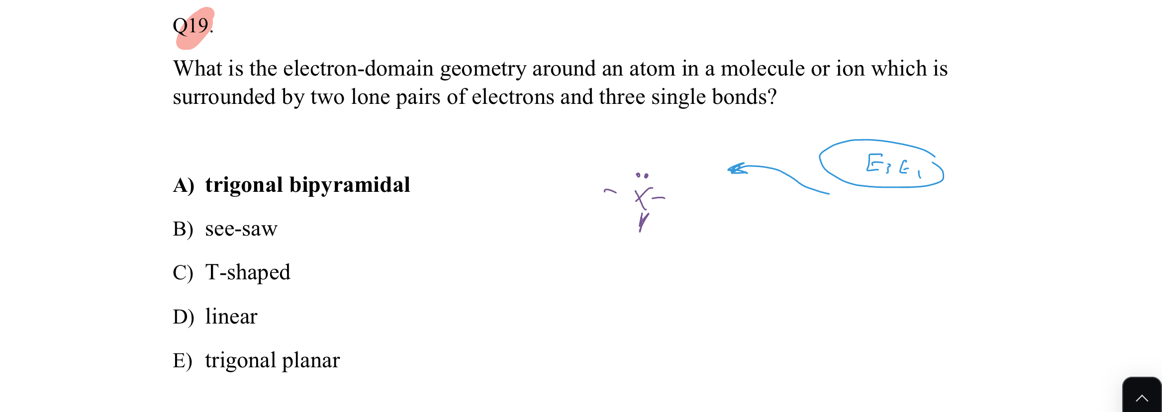 Solved Q19what Is The Electron Domain Geometry Around An 3815