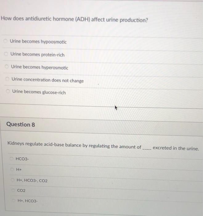 Solved How does antidiuretic hormone (ADH) affect urine | Chegg.com