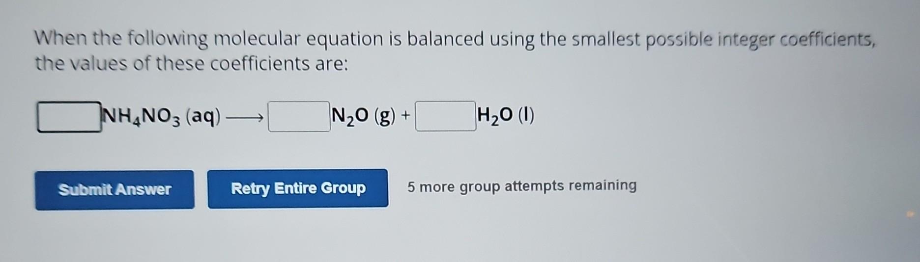 Solved When the following molecular equation is balanced | Chegg.com