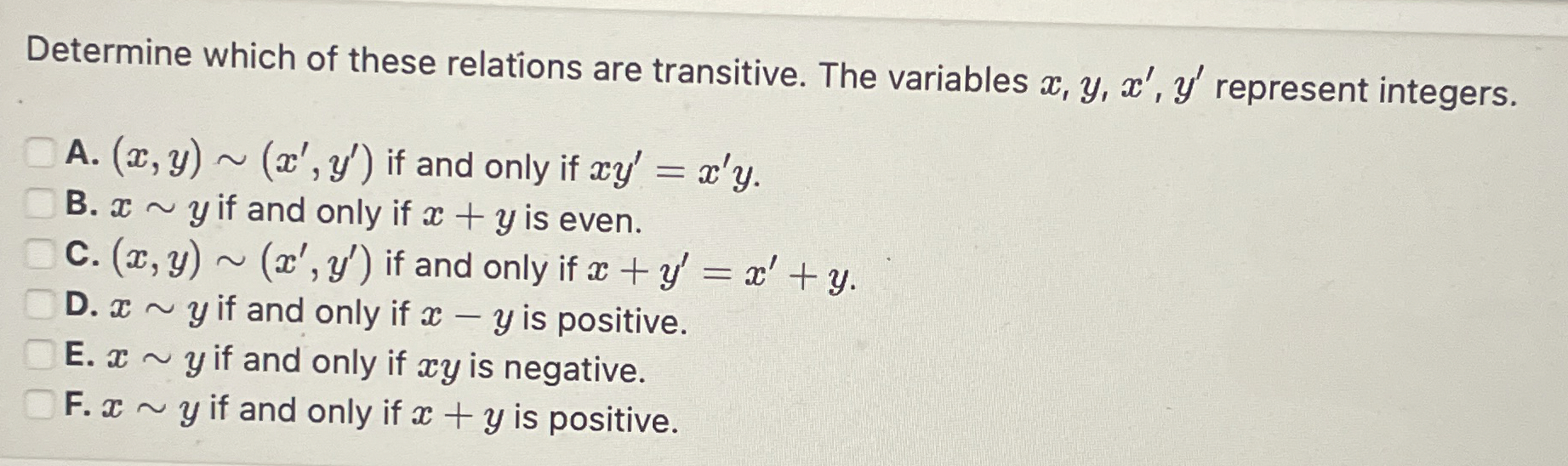 Solved Determine which of these relations are transitive. | Chegg.com