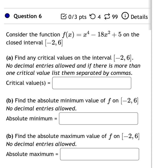 Solved Consider The Function F X 2x3−33x2 108x 6 On The