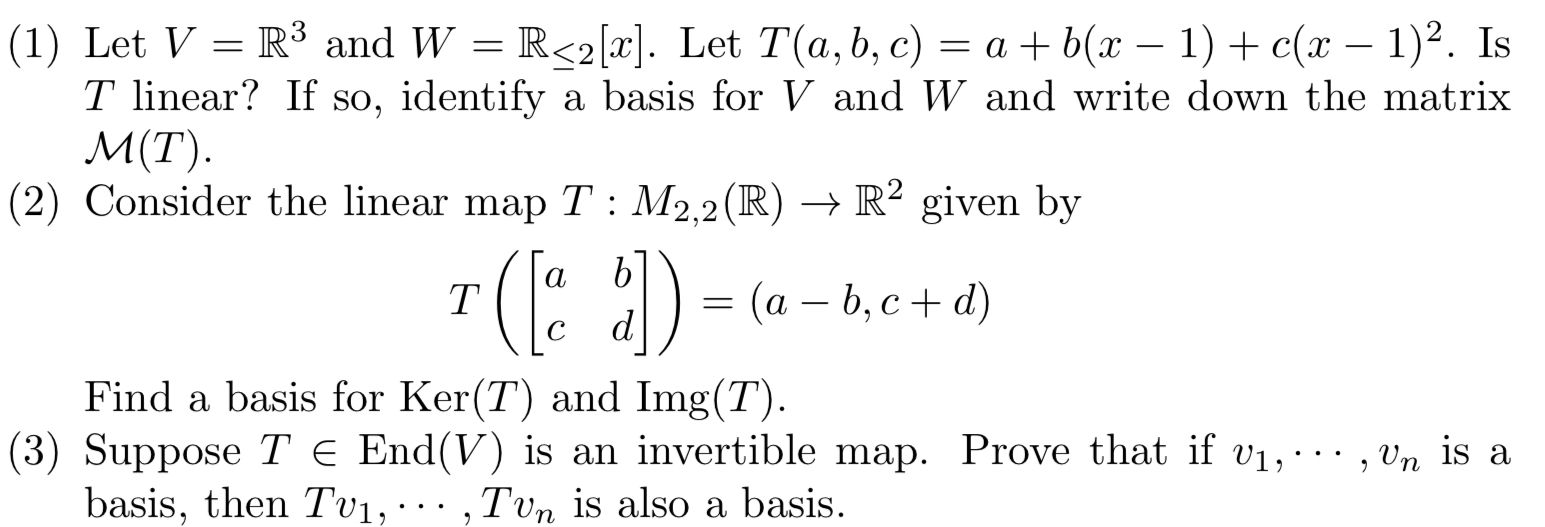 Solved (1) ﻿Let V=R3 ﻿and W=R?≤2[x]. ﻿Let | Chegg.com