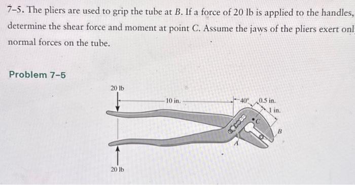 Solved 7−5. The pliers are used to grip the tube at B. If a | Chegg.com