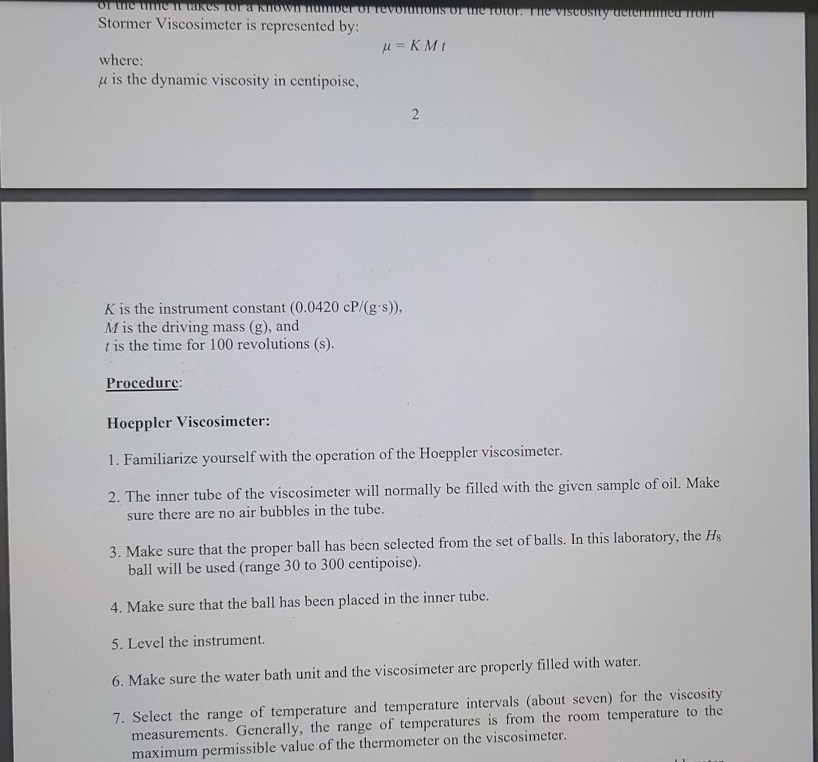 Solved Lab 4 Viscosity Measurements Objective: Determine the | Chegg.com