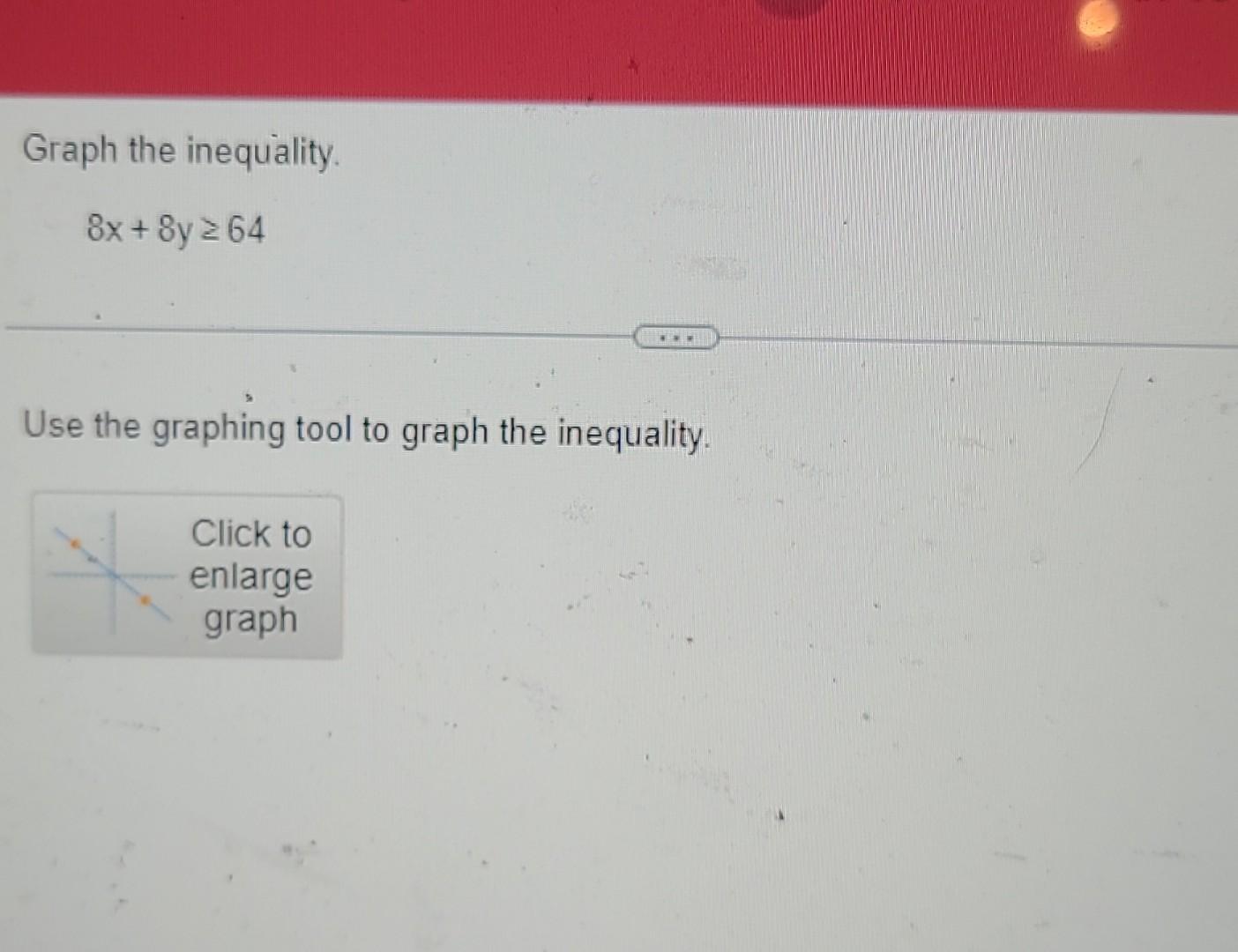 Solved Graph the inequality. 8x+8y≥64 Use the graphing tool | Chegg.com