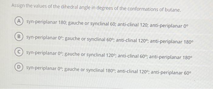 Solved Assign the values of the dihedral angle in degrees of | Chegg.com