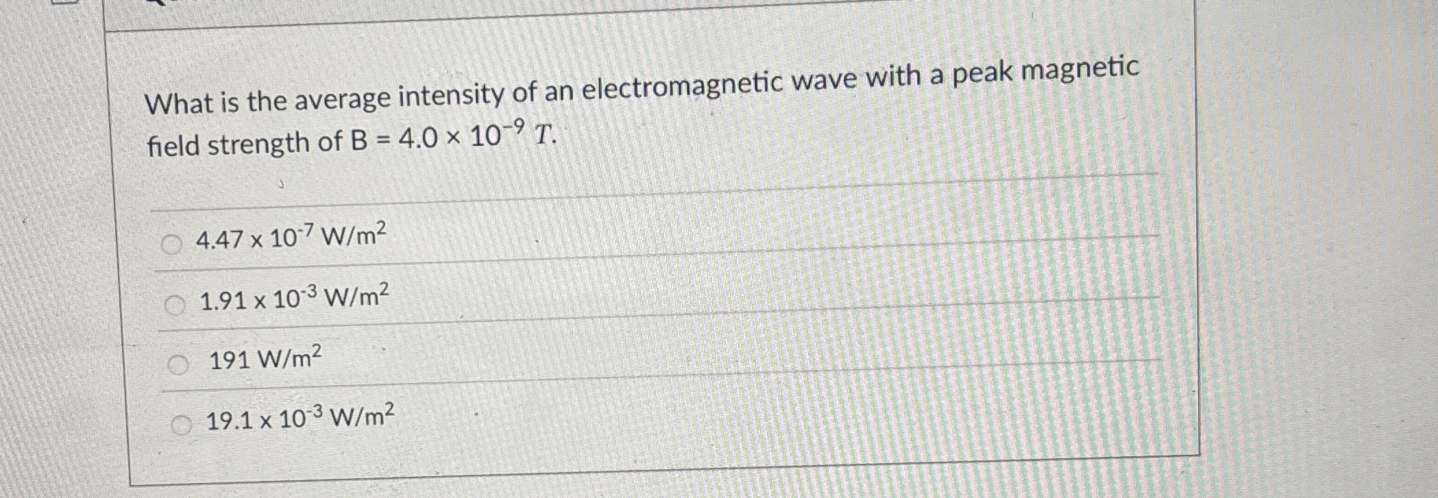 Solved What is the average intensity of an electromagnetic | Chegg.com