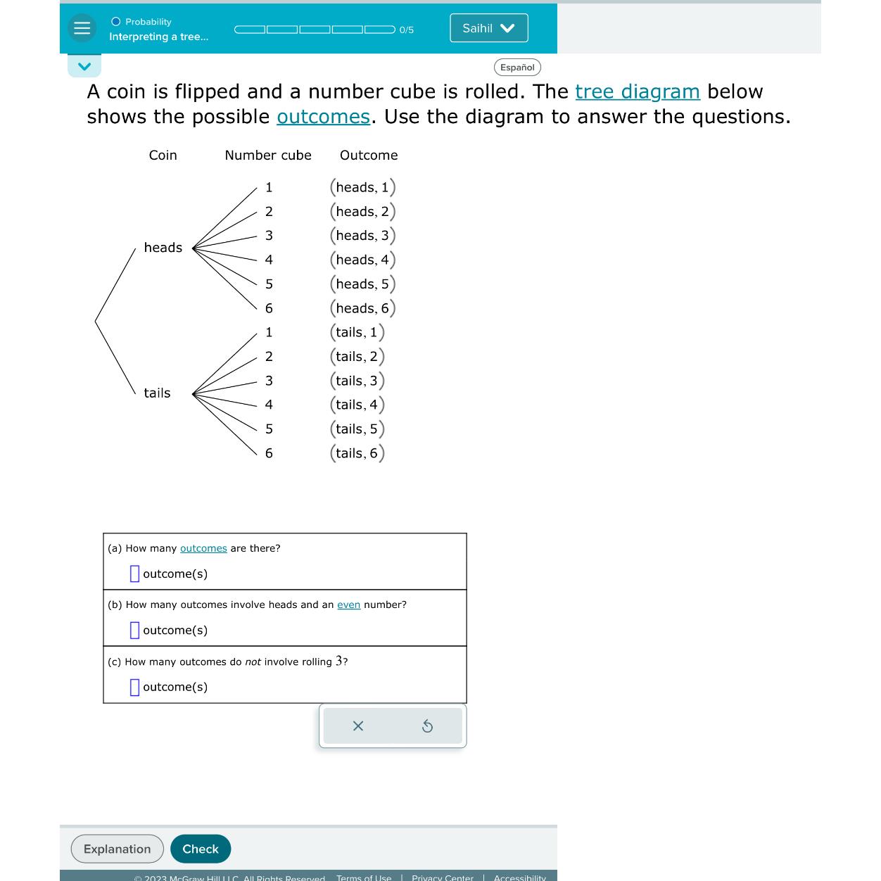 Solved EspañolA coin is flipped and a number cube is rolled. | Chegg.com