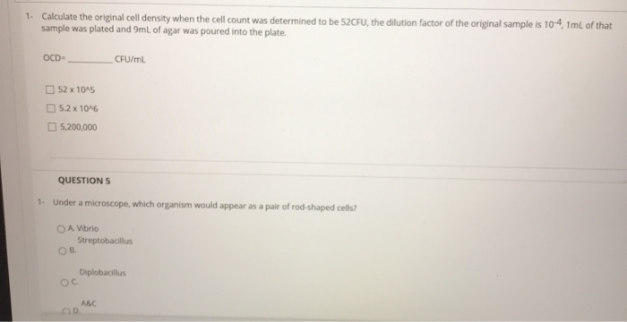 Solved 1. Calculate the original cell density when the cell | Chegg.com