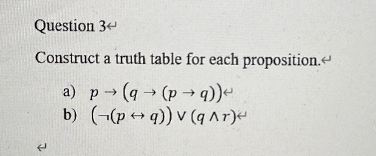 Solved Question 3Construct a truth table for each | Chegg.com