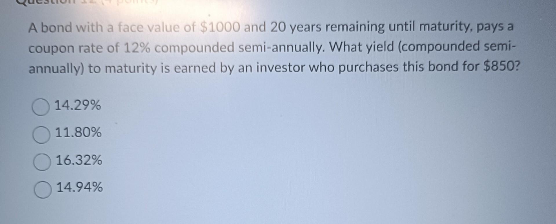 Solved A bond with a face value of $1000 and 20 years | Chegg.com