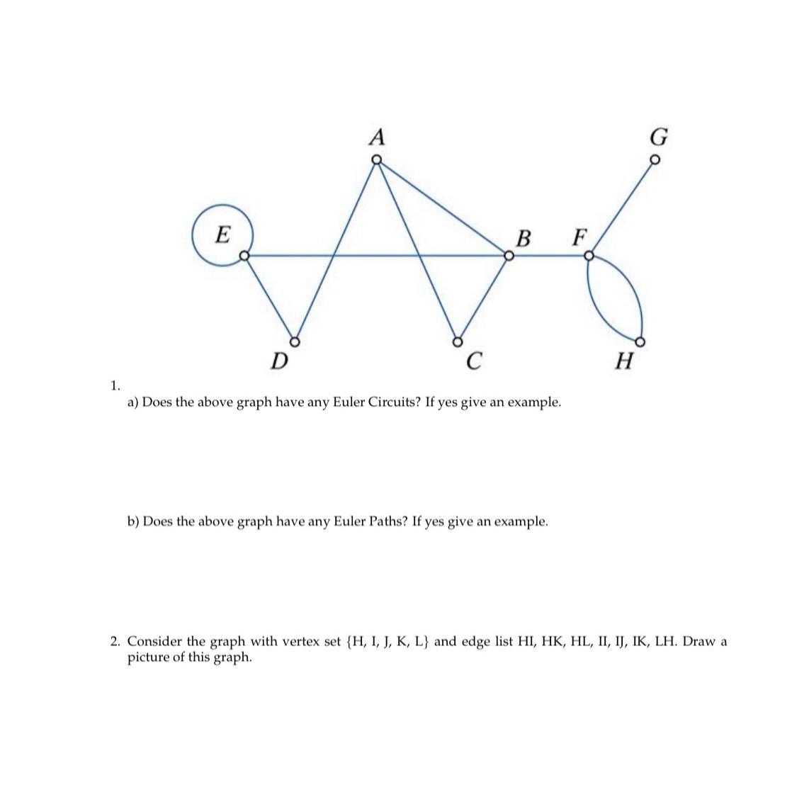 Solved a) ﻿Does the above graph have any Euler Circuits? If | Chegg.com