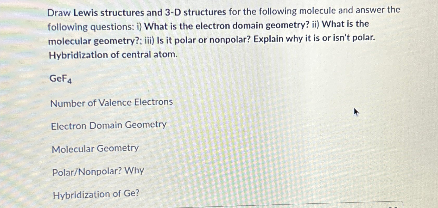 Solved Draw Lewis structures and 3-D structures for the | Chegg.com