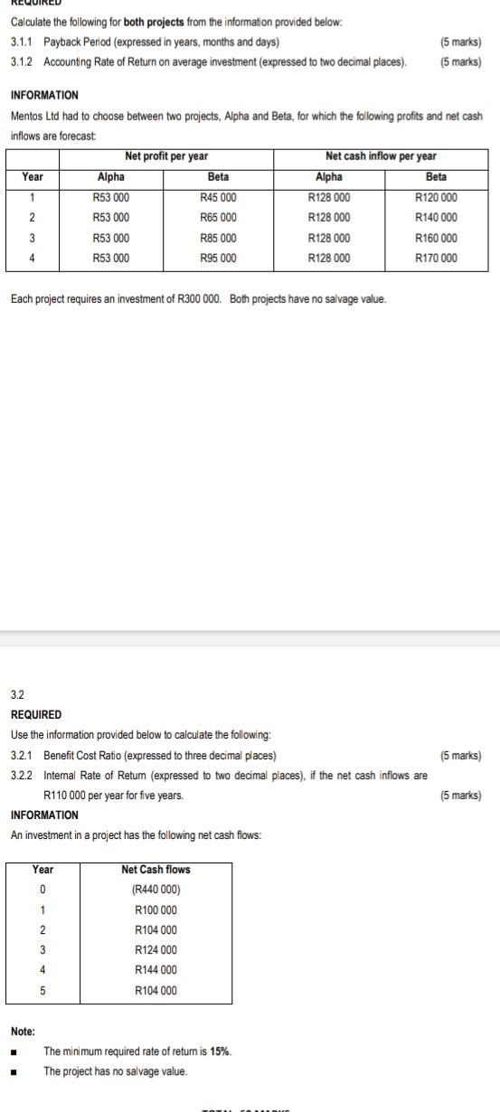 Solved Calculate the following for both projects from the | Chegg.com