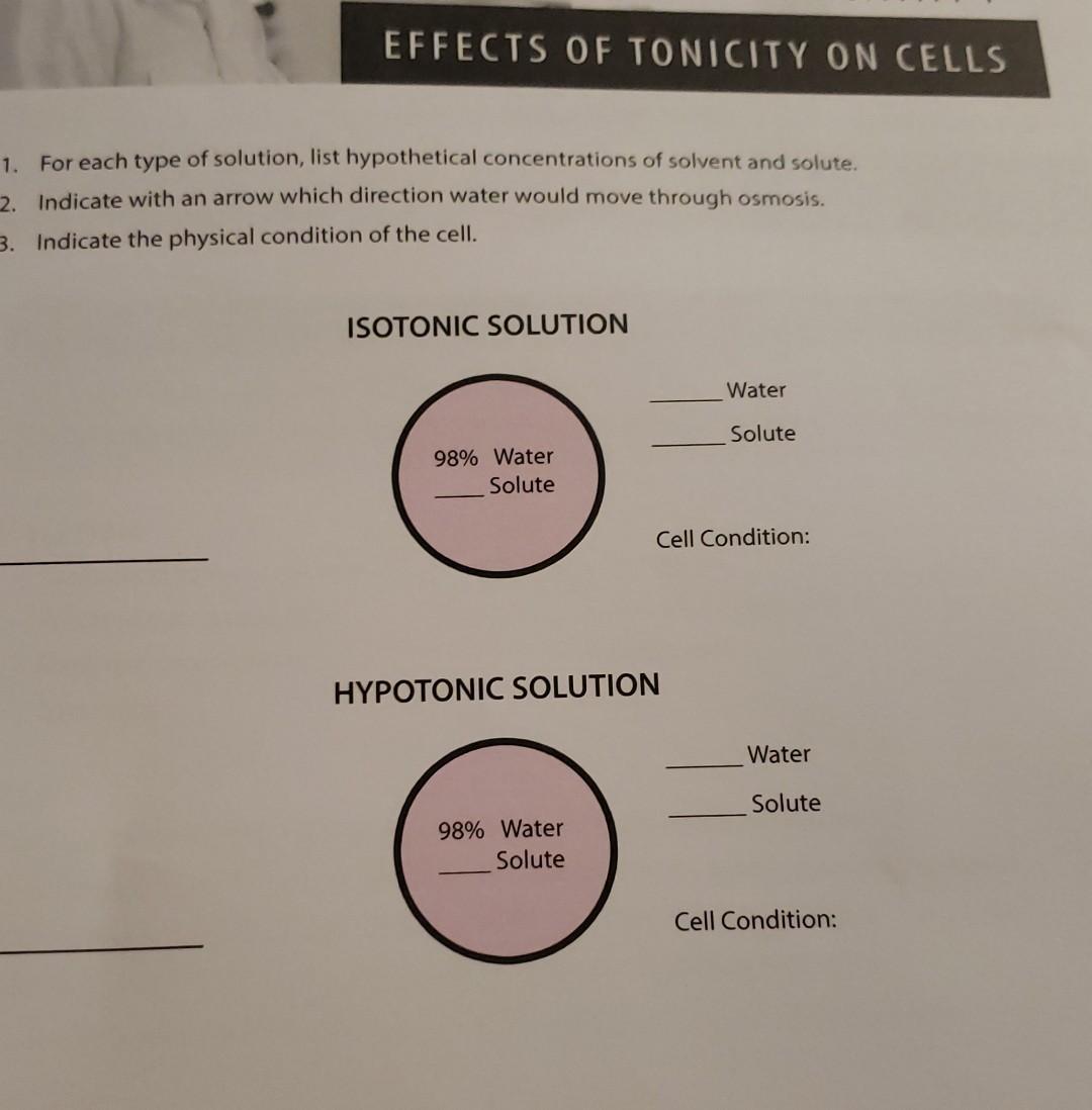 Solved EFFECTS OF TONICITY ON CELLS 1. For each type of | Chegg.com