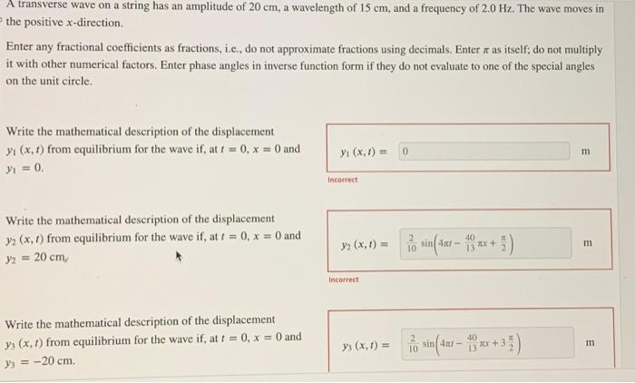 Solved A transverse wave on a string has an amplitude of 20 | Chegg.com