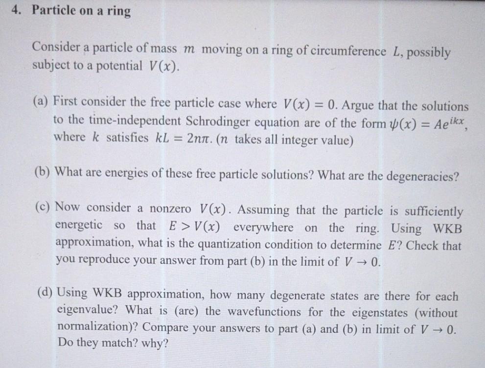 Solved 4. Particle on a ring Consider a particle of mass m | Chegg.com
